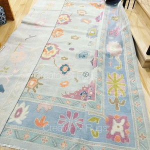 10x14 Blue Turkish Oushak Area Rug, Green Oushak Rug, Handmade Wool Rug ...