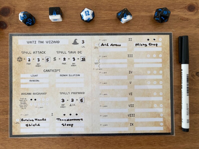 Dnd 5E Wizard Spell and Ability Tracker Spell Tome Print at Home ...