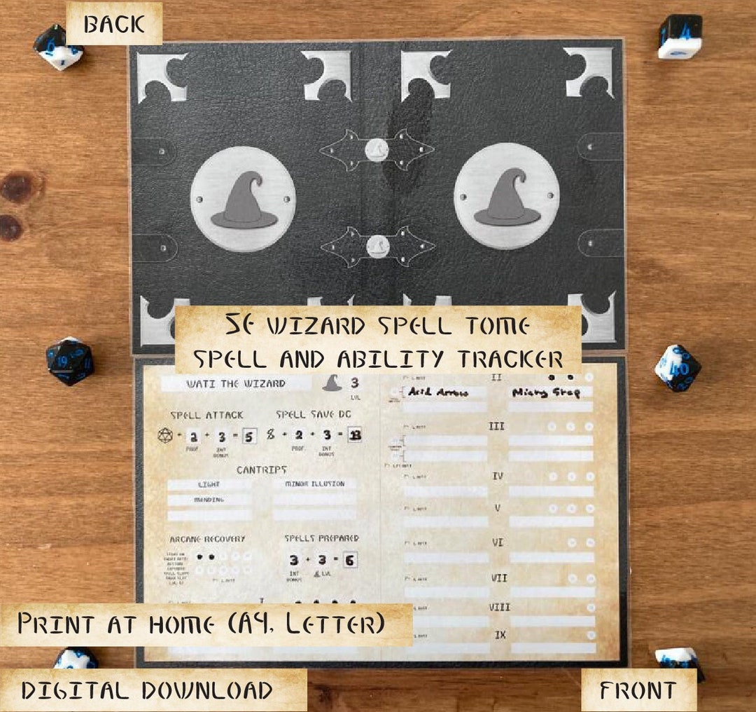 Dnd 5E Wizard Spell and Ability Tracker Spell Tome Print at Home ...