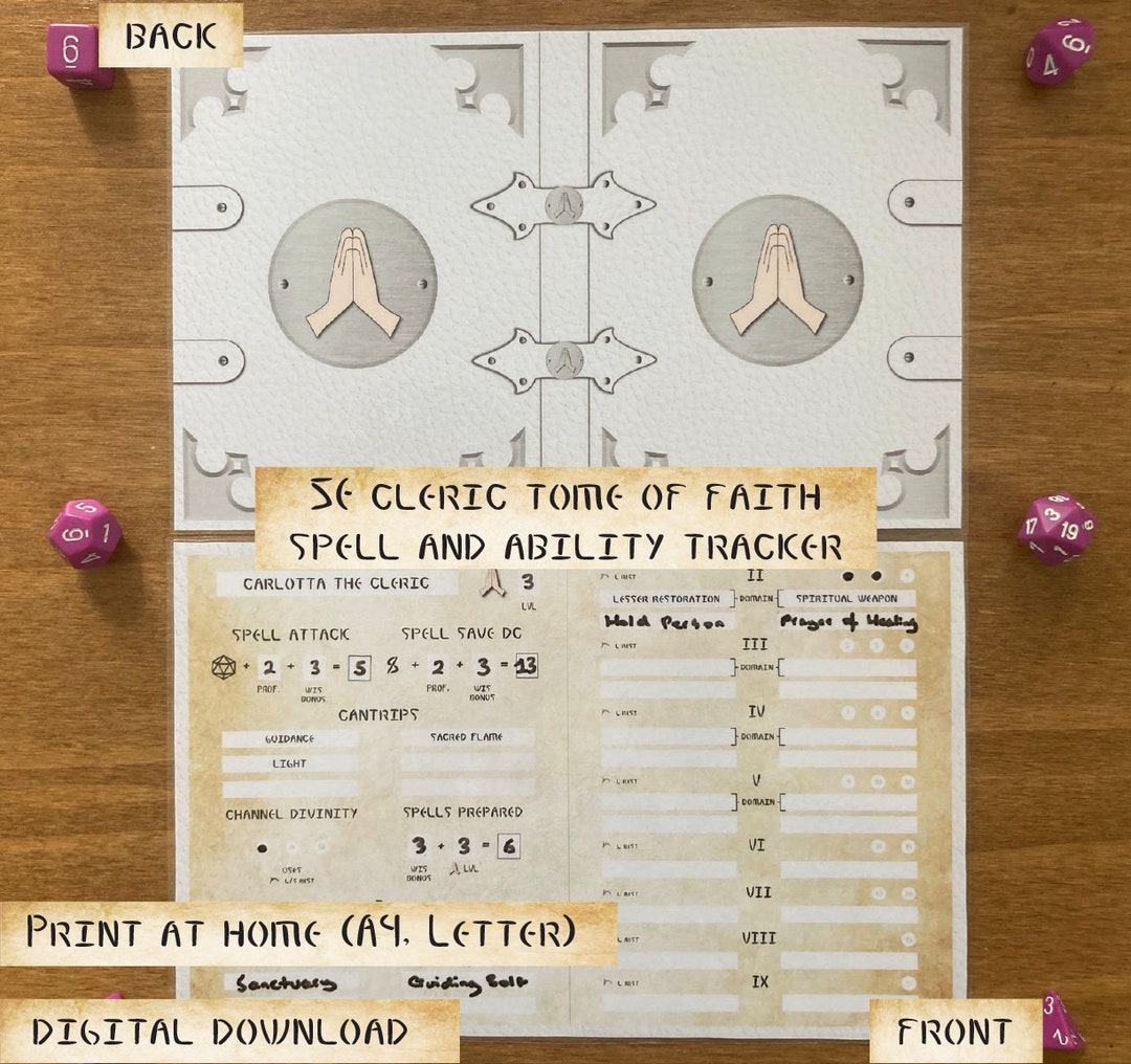 Dnd 5E Cleric Spell and Ability Tracker Tome of Faith - Etsy