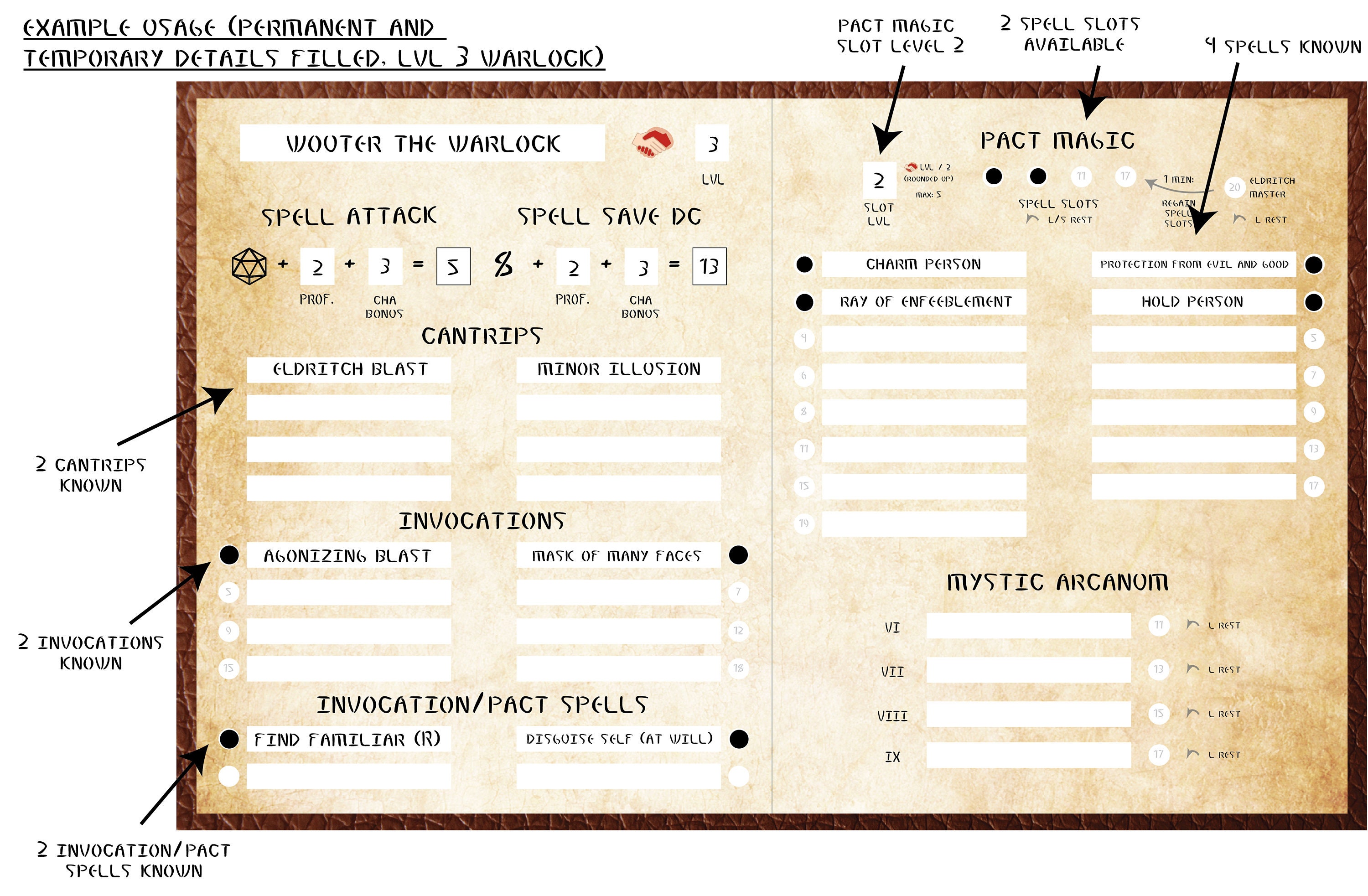 Dnd 2014 Warlock Spell and Ability Tracker | Spell Tome | Print at Home ...