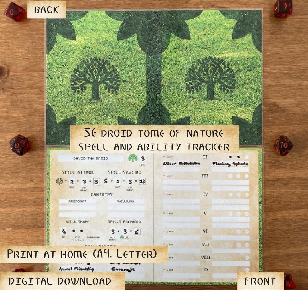 Dnd 2014 Druid Spell and Ability Tracker | Tome of Nature | Print at ...
