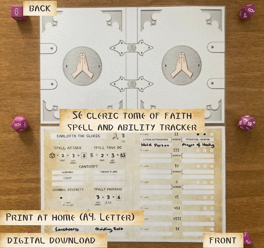 Dnd 5E Cleric Spell and Ability Tracker Tome of Faith Print at Home ...