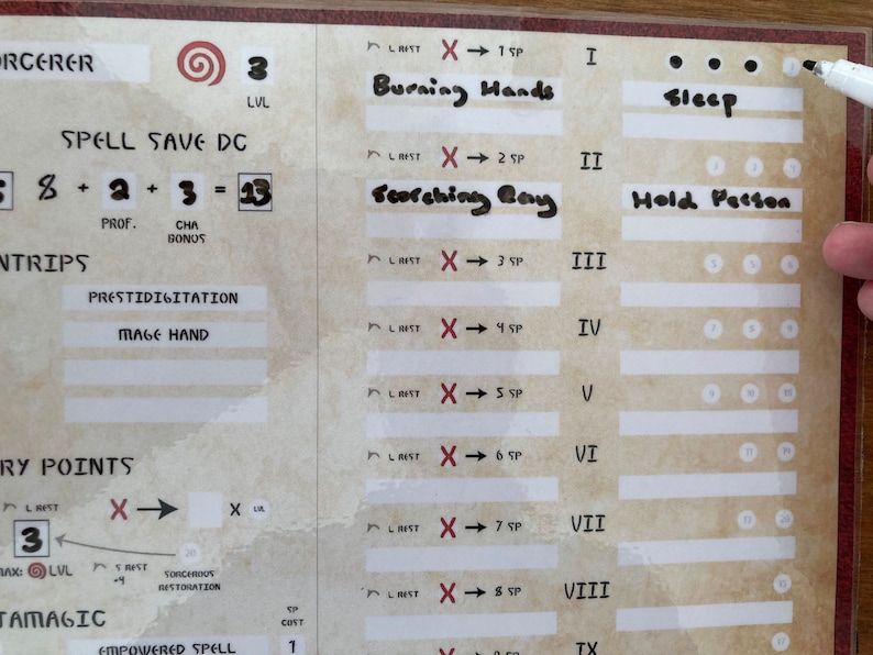 Dnd 2014 Sorcerer Spell and Ability Tracker | Portrait of Power | UK ...