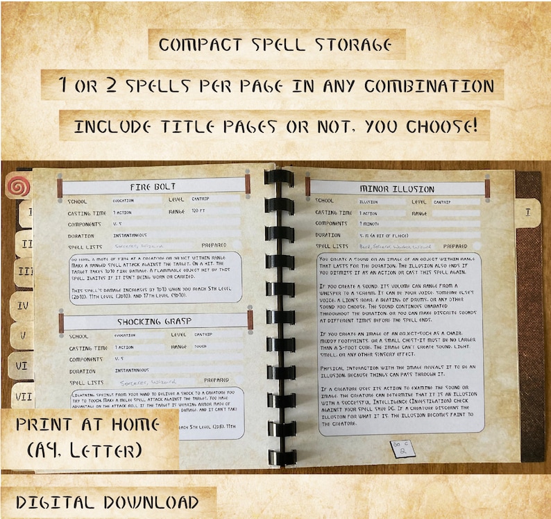 Dnd 5E Spell Tome All Classes A4 Letter Print at Home - Etsy