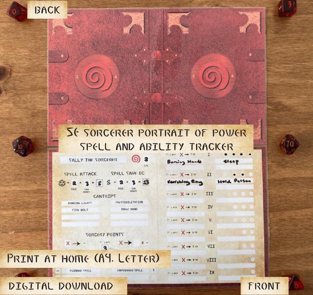 Dnd 5E Sorcerer Spell and Ability Tracker Portrait of Power Print at ...