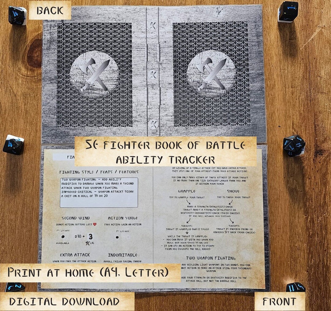 Dnd 2014 Fighter Spell and Ability Tracker | Book of Battle | Print at ...