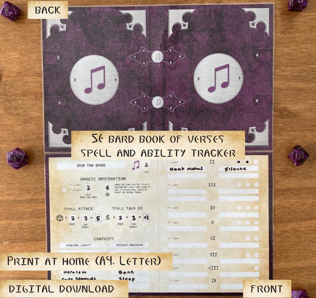 Dnd 5E Bard Spell and Ability Tracker Book of Verses Print - Etsy