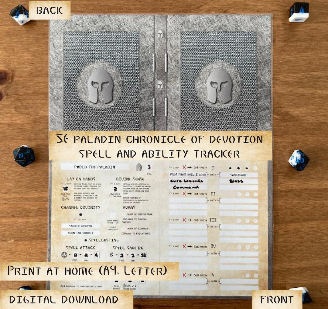 Dnd 5E Paladin Spell and Ability Tracker Chronicle of Devotion Print at ...