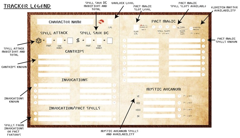 Dnd 2014 Warlock Spell and Ability Tracker | Spell Tome | Print at Home ...