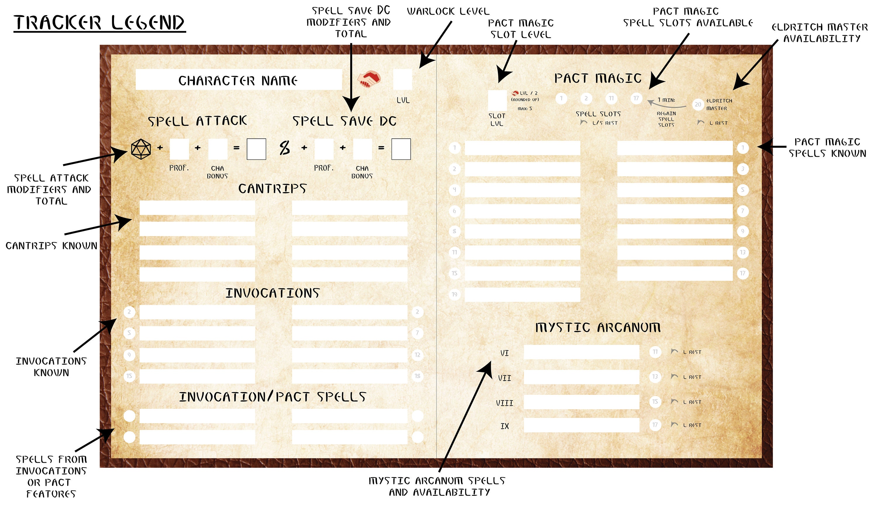 Dnd 2014 Warlock Spell and Ability Tracker | Spell Tome | Print at Home ...
