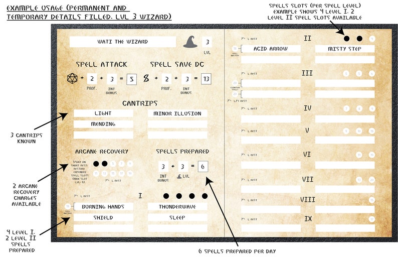 Dnd 5E Wizard Spell and Ability Tracker Spell Tome Print at Home ...