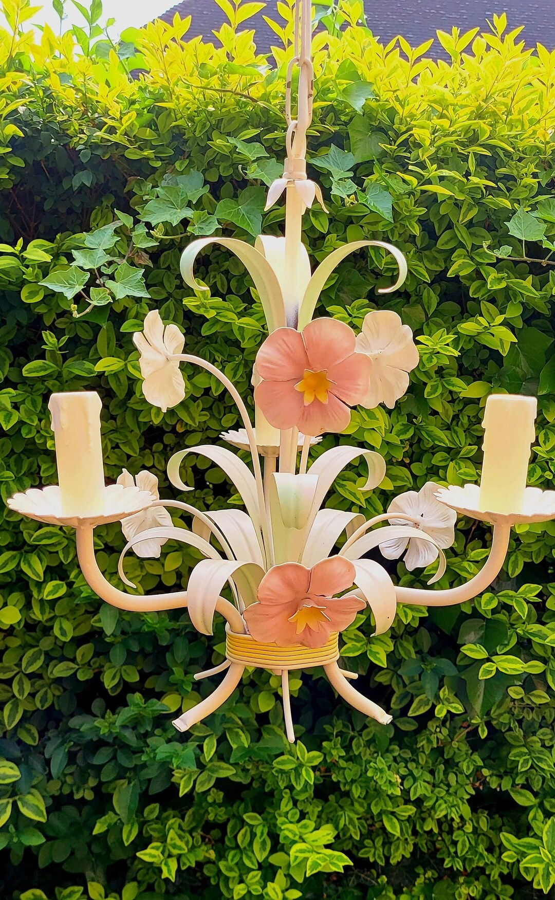 French Tole Flower Chandelier Flowers Lights Tole Ware French Bouquet ...