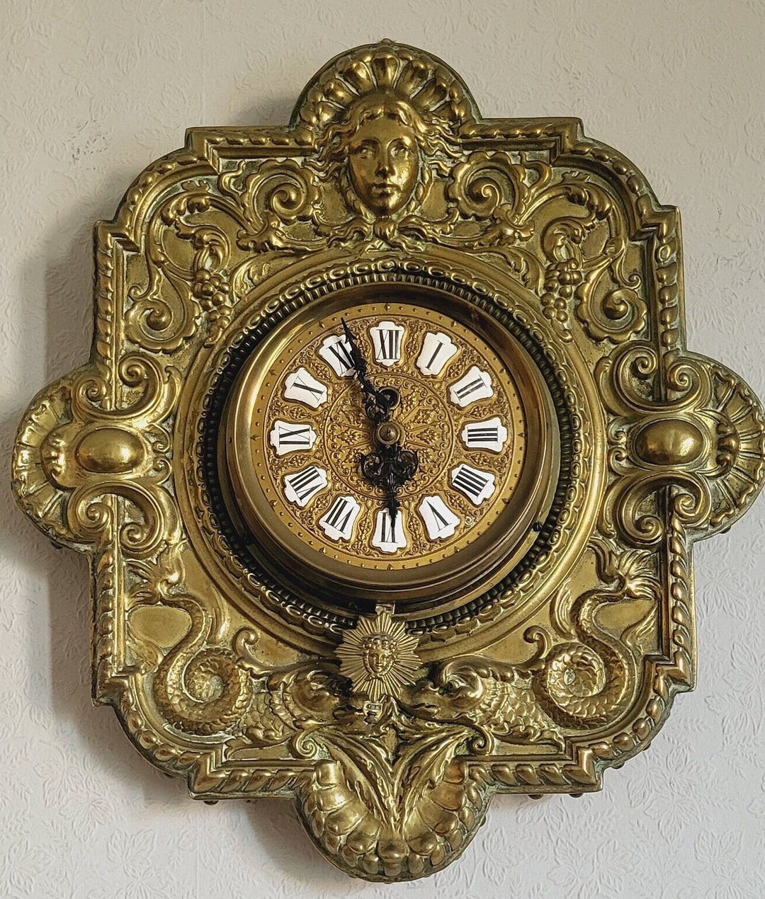 French Farcot Brass Repousse Vintage Gilted Enamel Parisian Wall ...