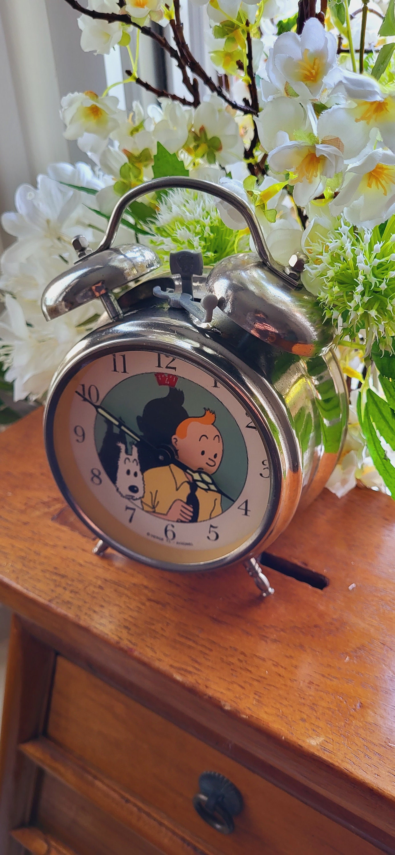 Vintage Tintin Retro Alarm Clock Bed Side Table Wind up Clock Avronel ...