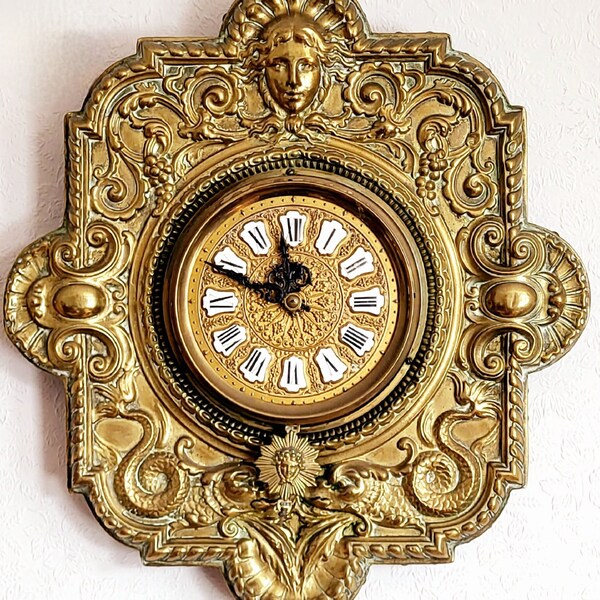 Antique Brass Enamel Wall Clock - Etsy