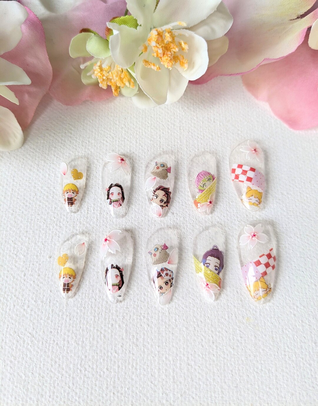 Demon Slayer Inspired Handcrafted Designed Nails Press on Stick on ...