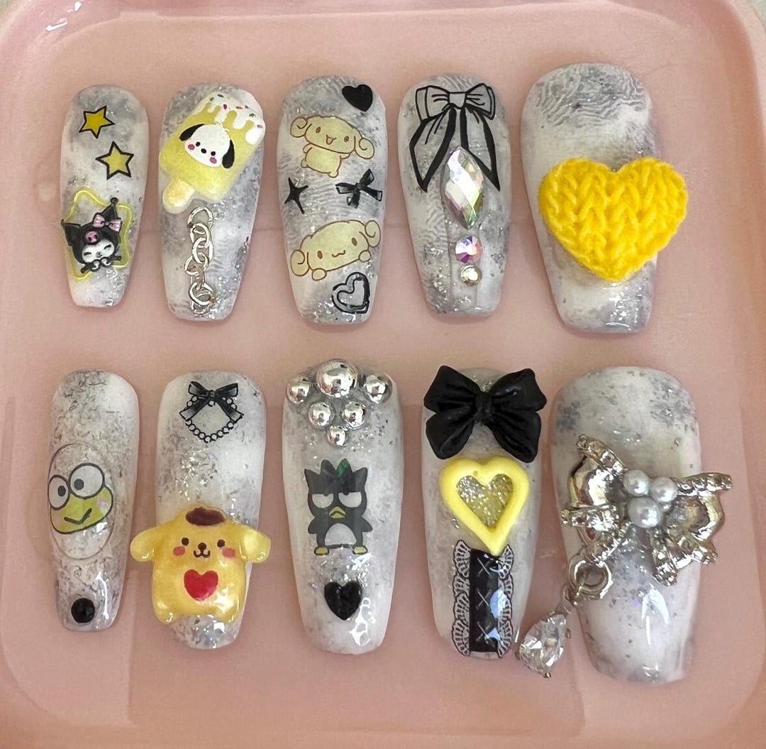 Cute Sanrio Handcrafted S/M Press on Nails Pompompurin Keroppi Pochacco ...