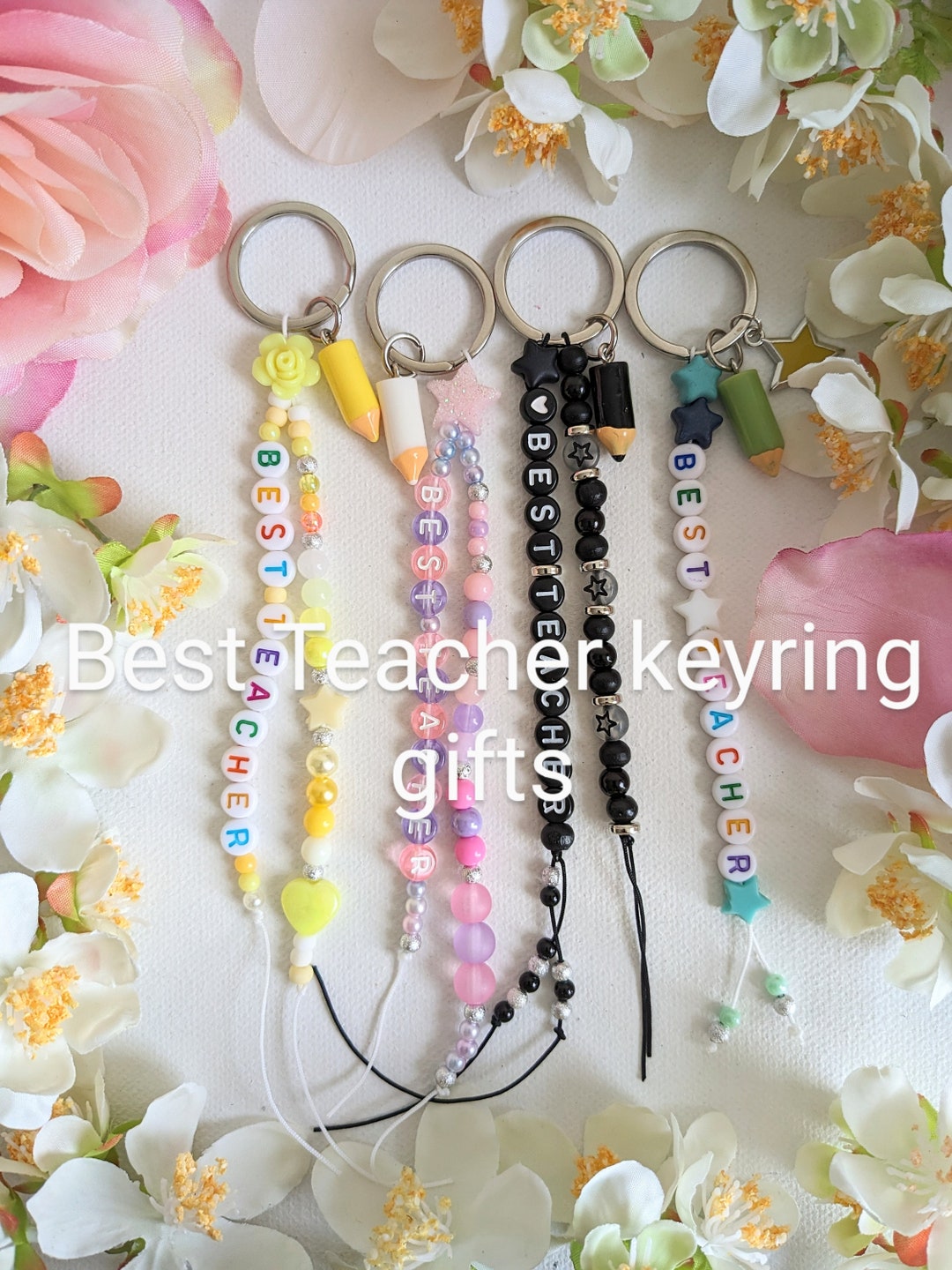 Best Teacher Keyring Gifts Handmade Beads Charms Thank You Present Cute ...