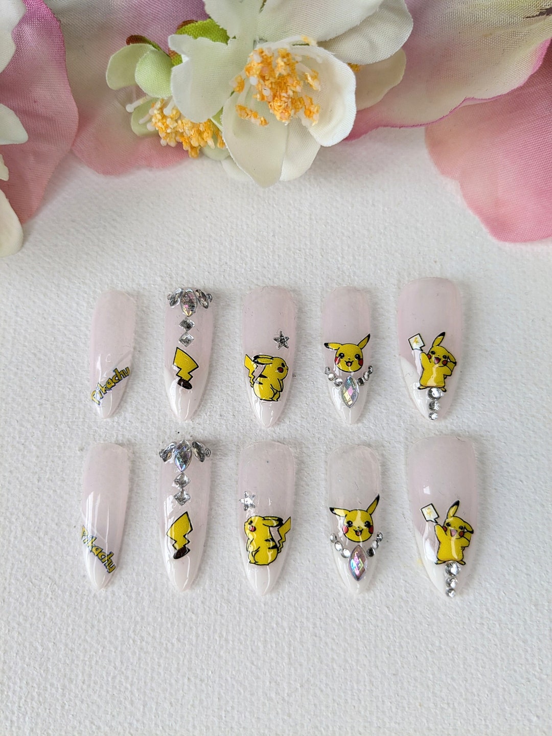 Pretty Pokemon Pikachu Inspired 3D Kawaii Cute Charm Press on Nails ...