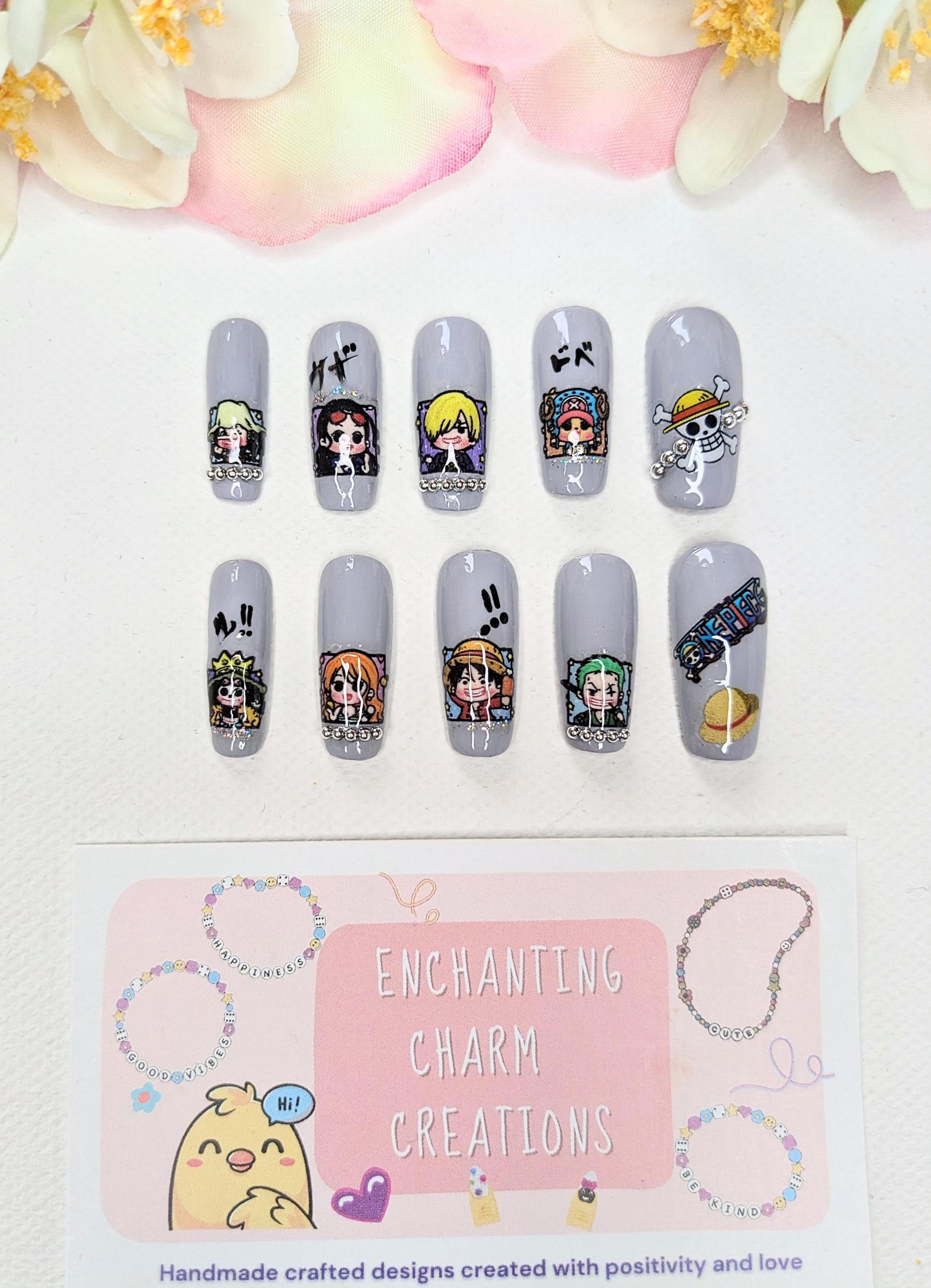 One Piece Luffy Zoro Chopper Anime Manga Themed Handcrafted Press on ...