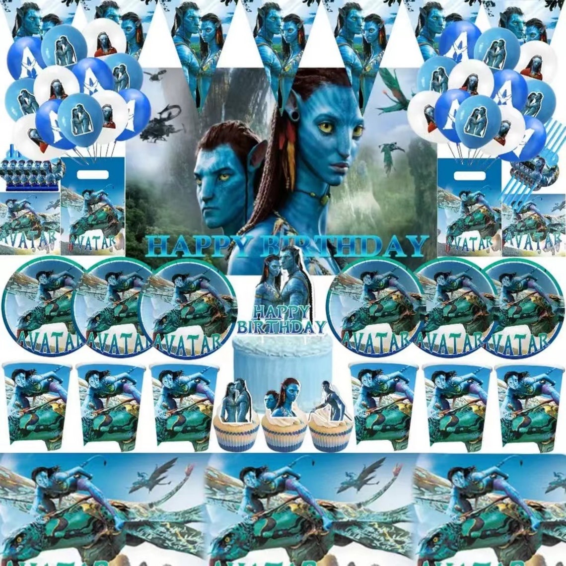 Avatar Party Tableware Disposable Dinnerware Cartoon Blue Leonopteryx ...