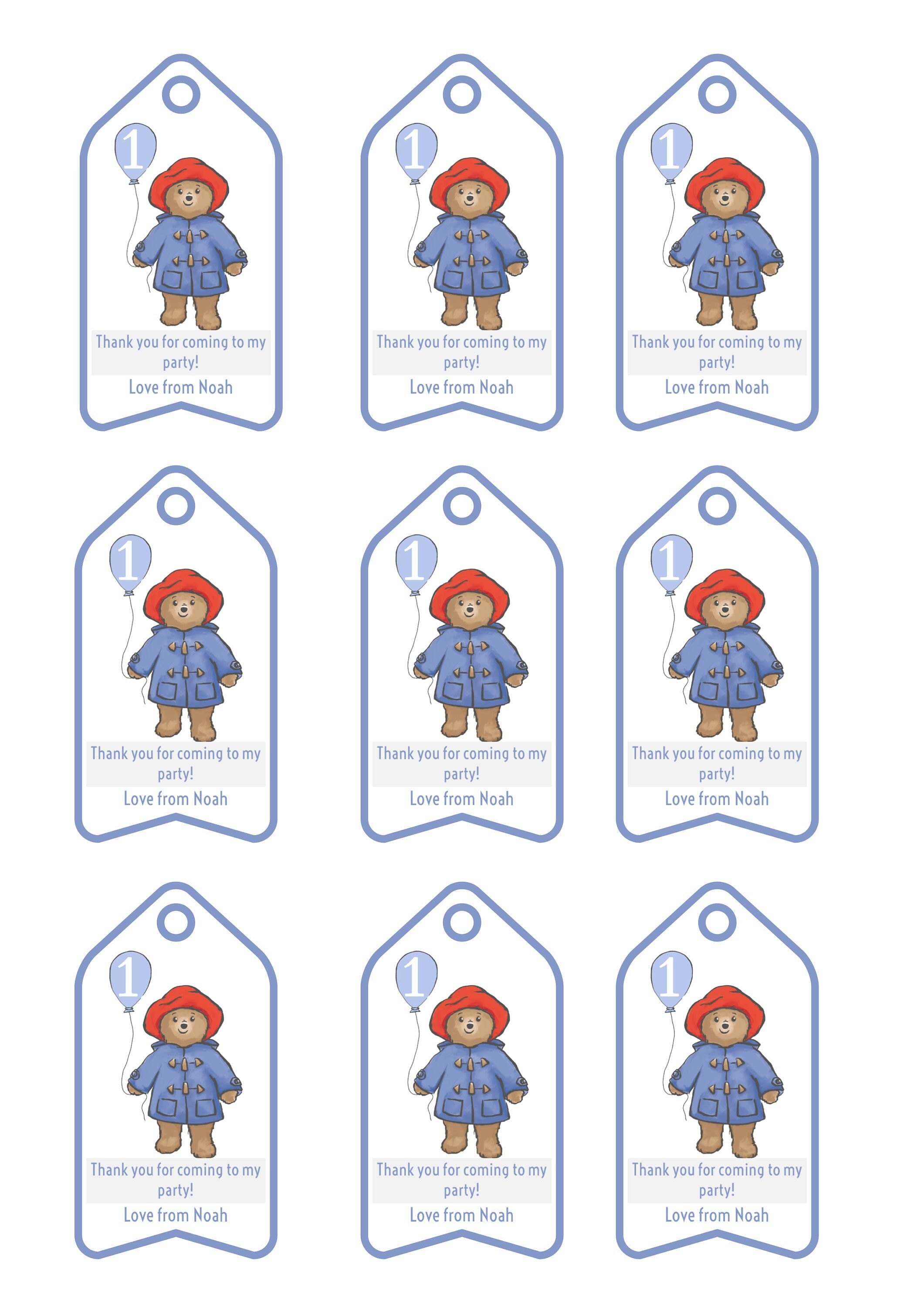 Paddington Thank You Tags. Paddington Party Bag Tags. - Etsy