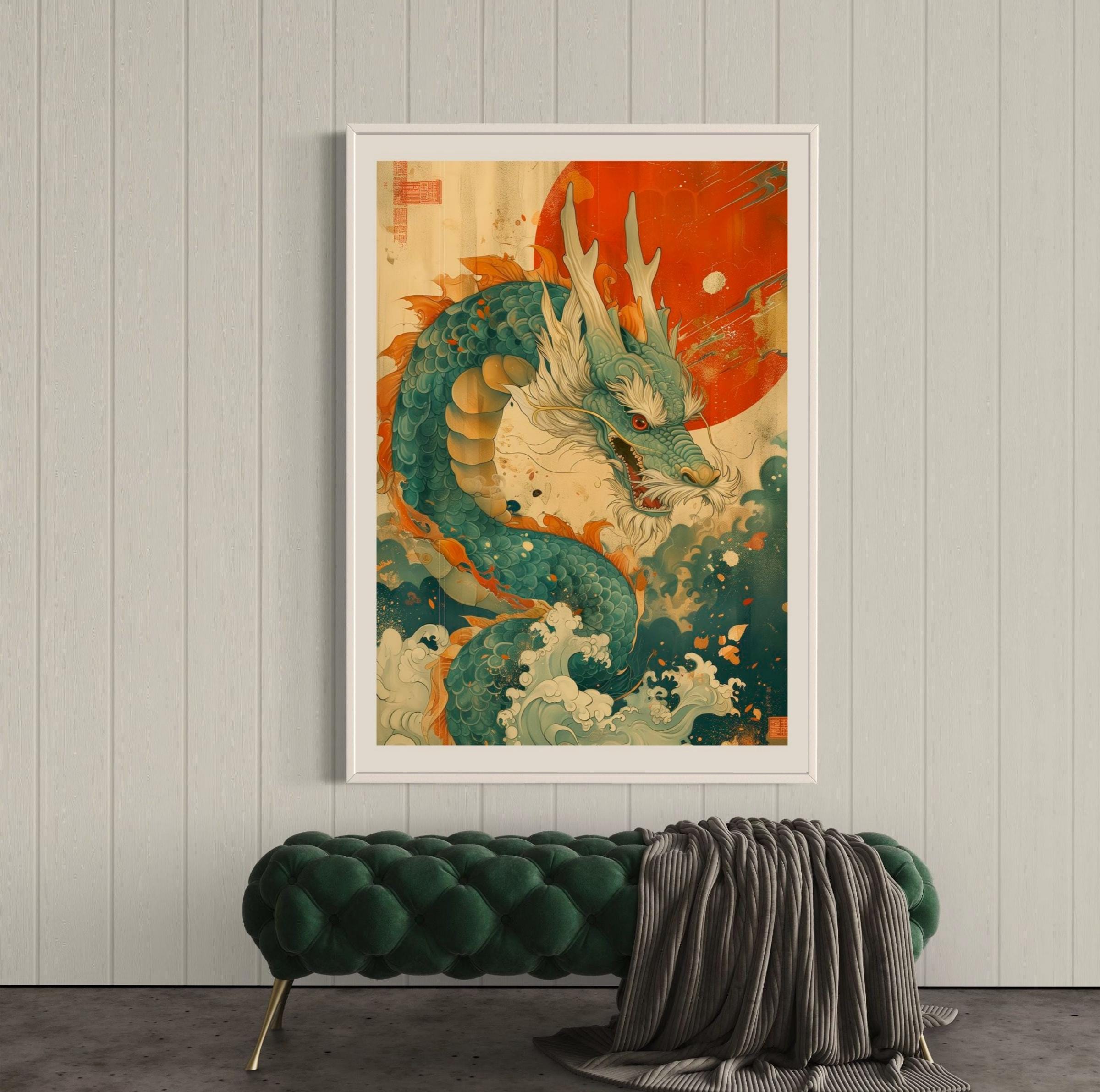 Japanese Dragon Art Print: Maximalist Home Decor, Framed Option - Etsy