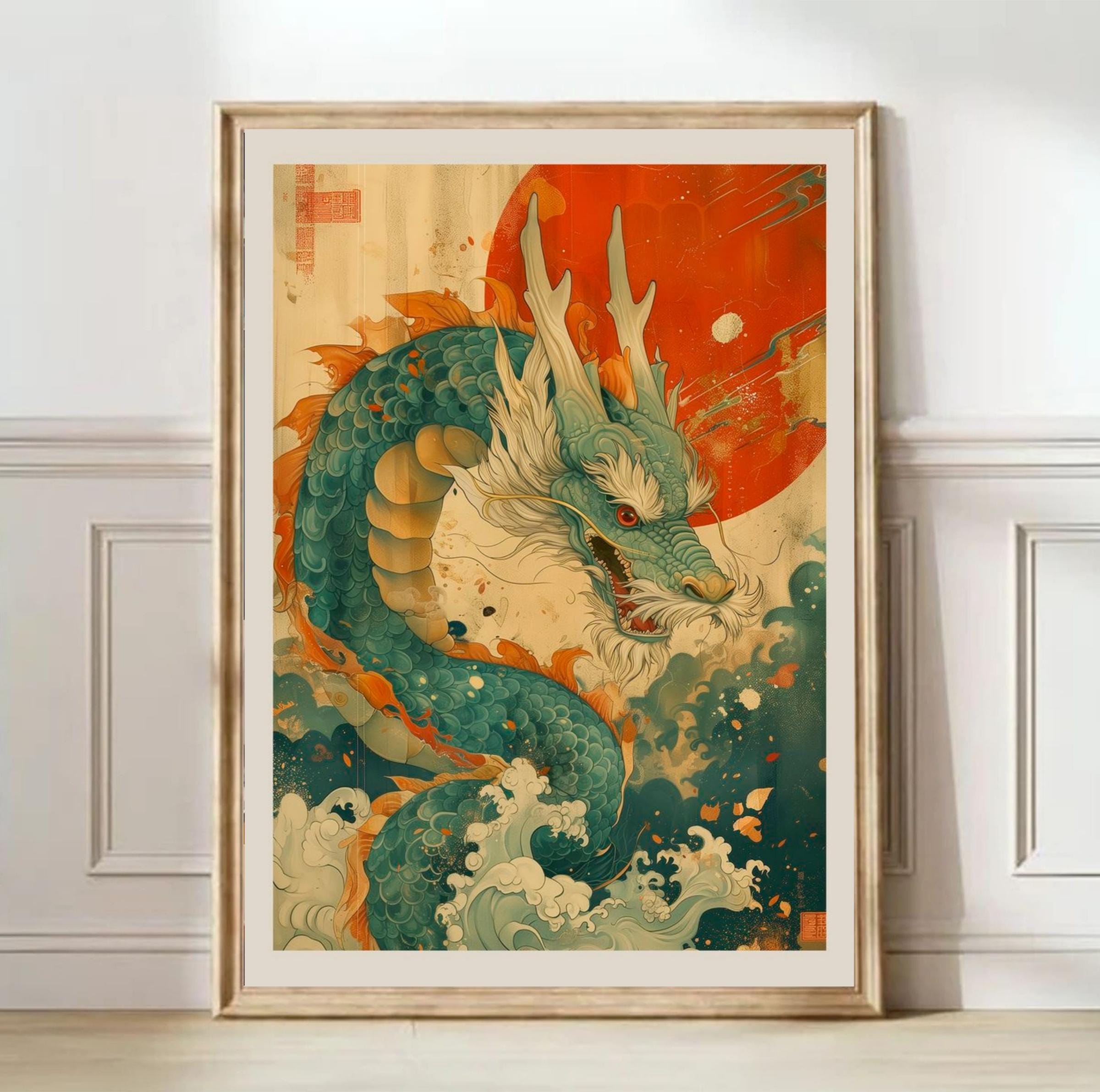 Japanese Dragon Art Print: Maximalist Home Decor, Framed Option - Etsy