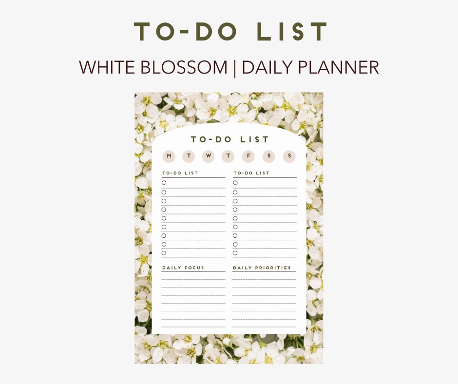 White Blossom Printable To-do List Life Planner to Do List - Etsy
