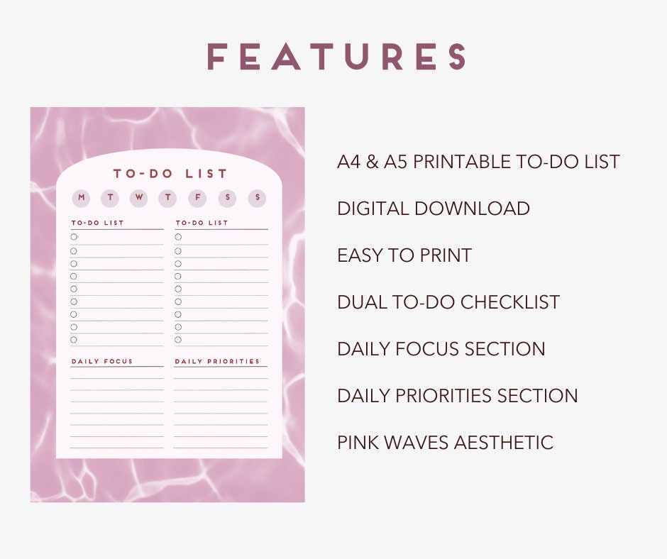 Pink Waves Aesthetic Printable To-do List, Life Planner to Do List ...