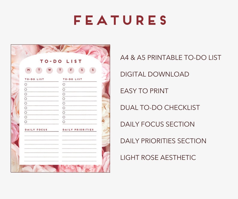 Light Rose Aesthetic Printable To-do List, Life Planner Printable A4 A5 ...