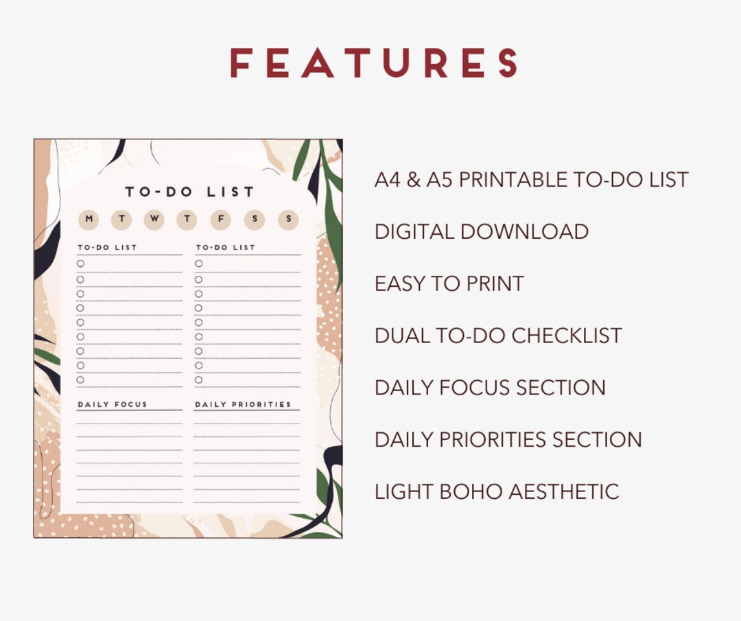 Light Boho Printable To-do List, Life Planner to Do List, Printable, A4 ...