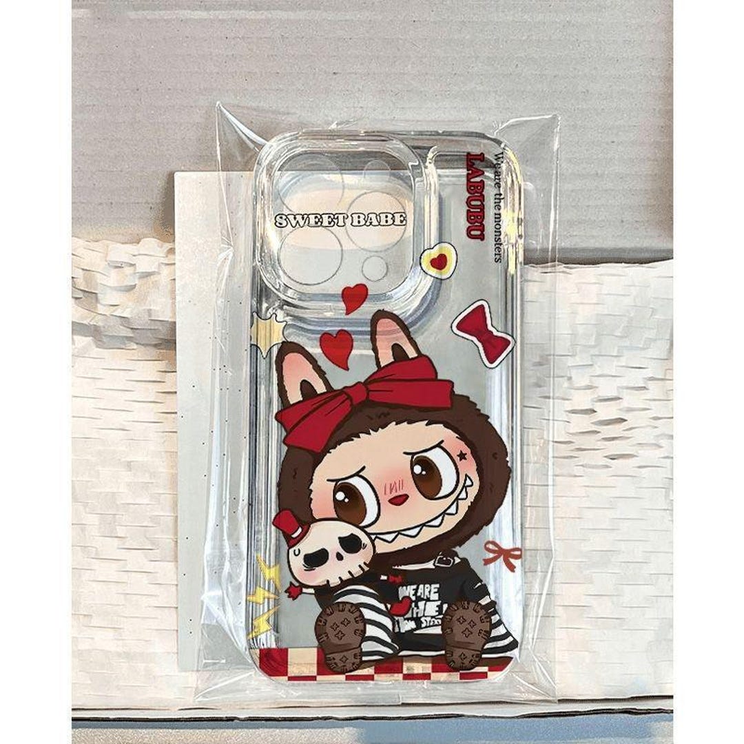 Labubu Cute Punk Style With Red Bow Clear Phone Case for iPhone ...