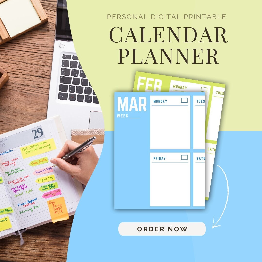 Personal Digital Printable Calendar Planner Daily Planner Printable ...