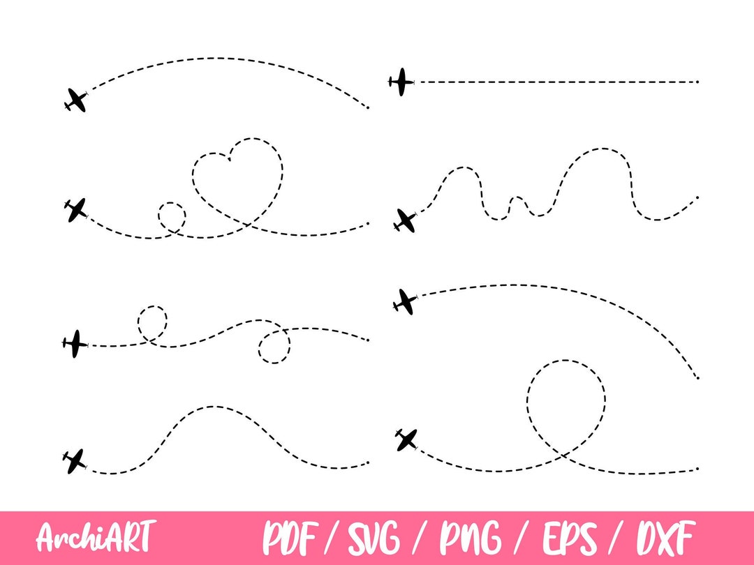 Airplane Path Bundle SVG PNG Files for Cutting Machines, Digital ...