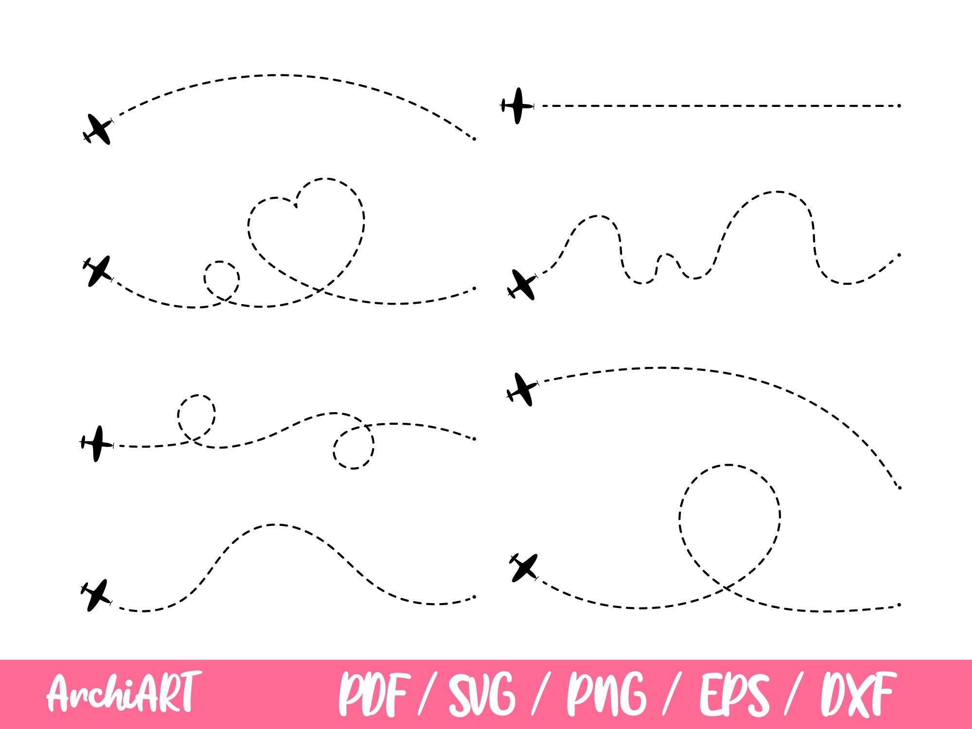Airplane Path Bundle SVG PNG Files for Cutting Machines, Digital ...