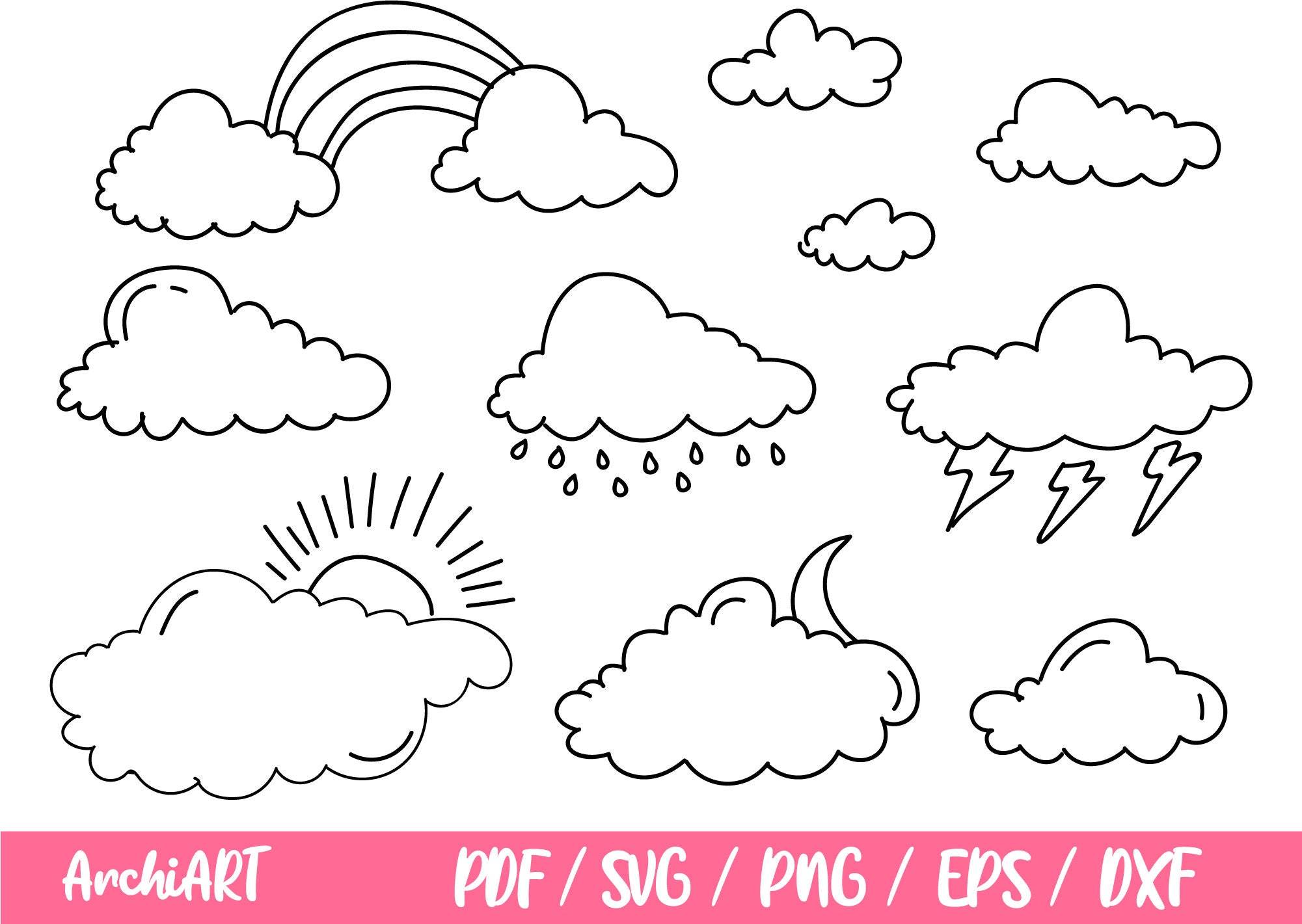 Clouds SVG, Cloud SVG, Clouds Bundle Svg, Cloud Clipart, Rain Cloud Svg ...