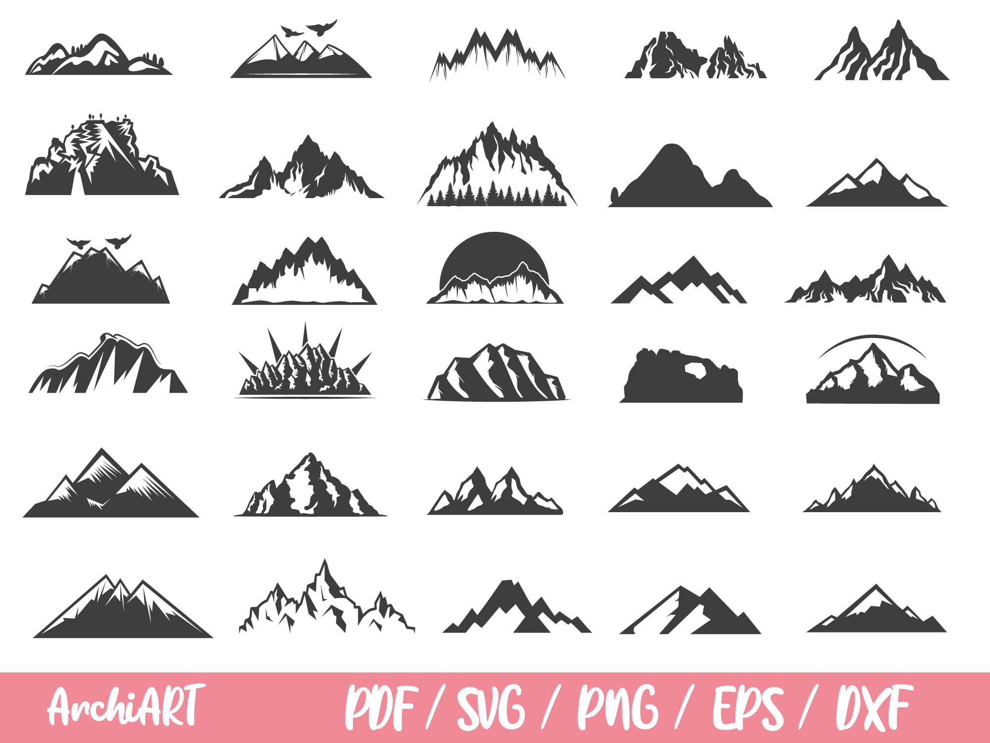 Mountains SVG PNG Trees Svg Forest Svg Cricut Mountain Svg Clipart ...