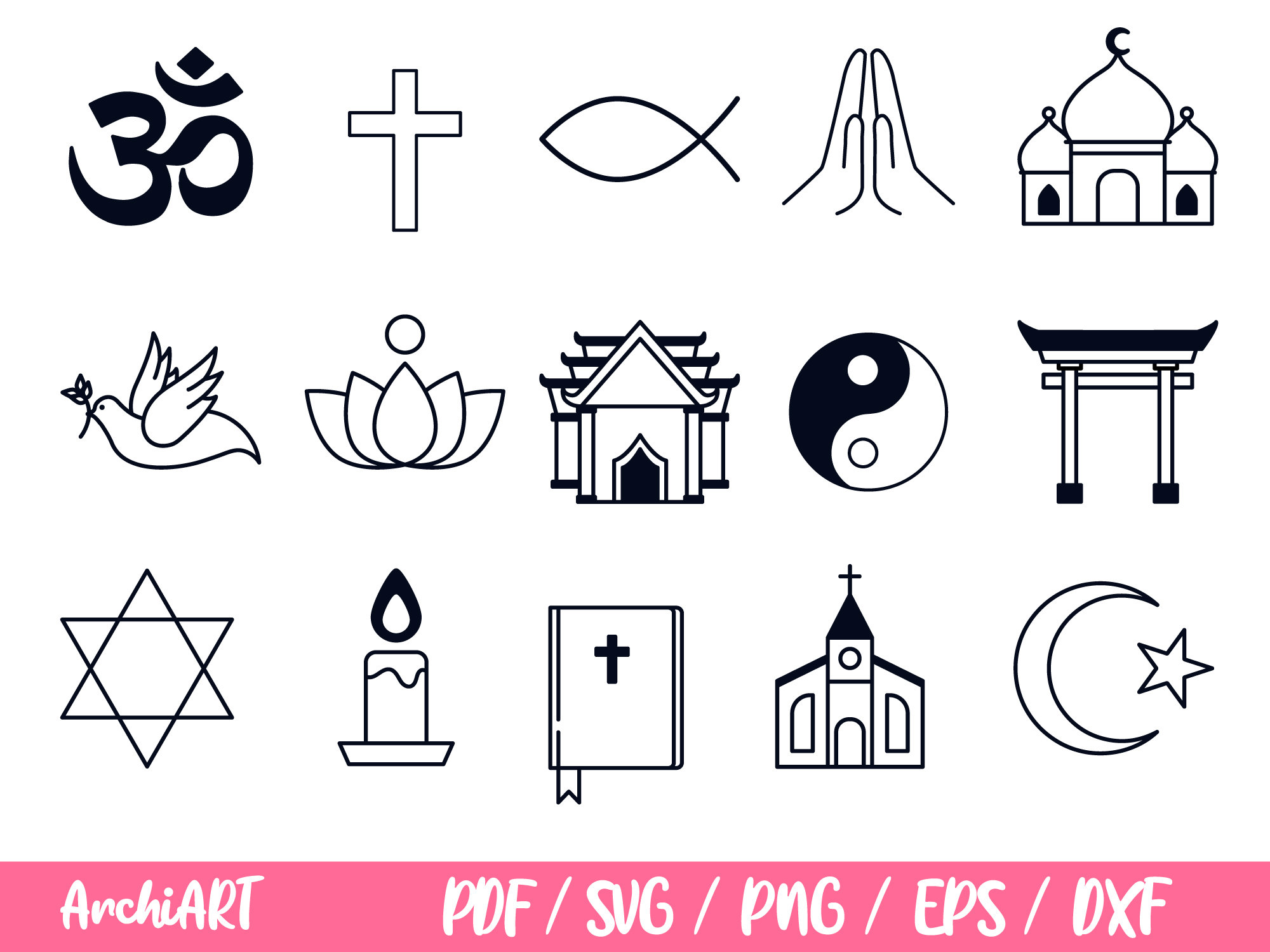 World Religious Symbols Icons Set, Christian Bundle SVG, Scripture ...