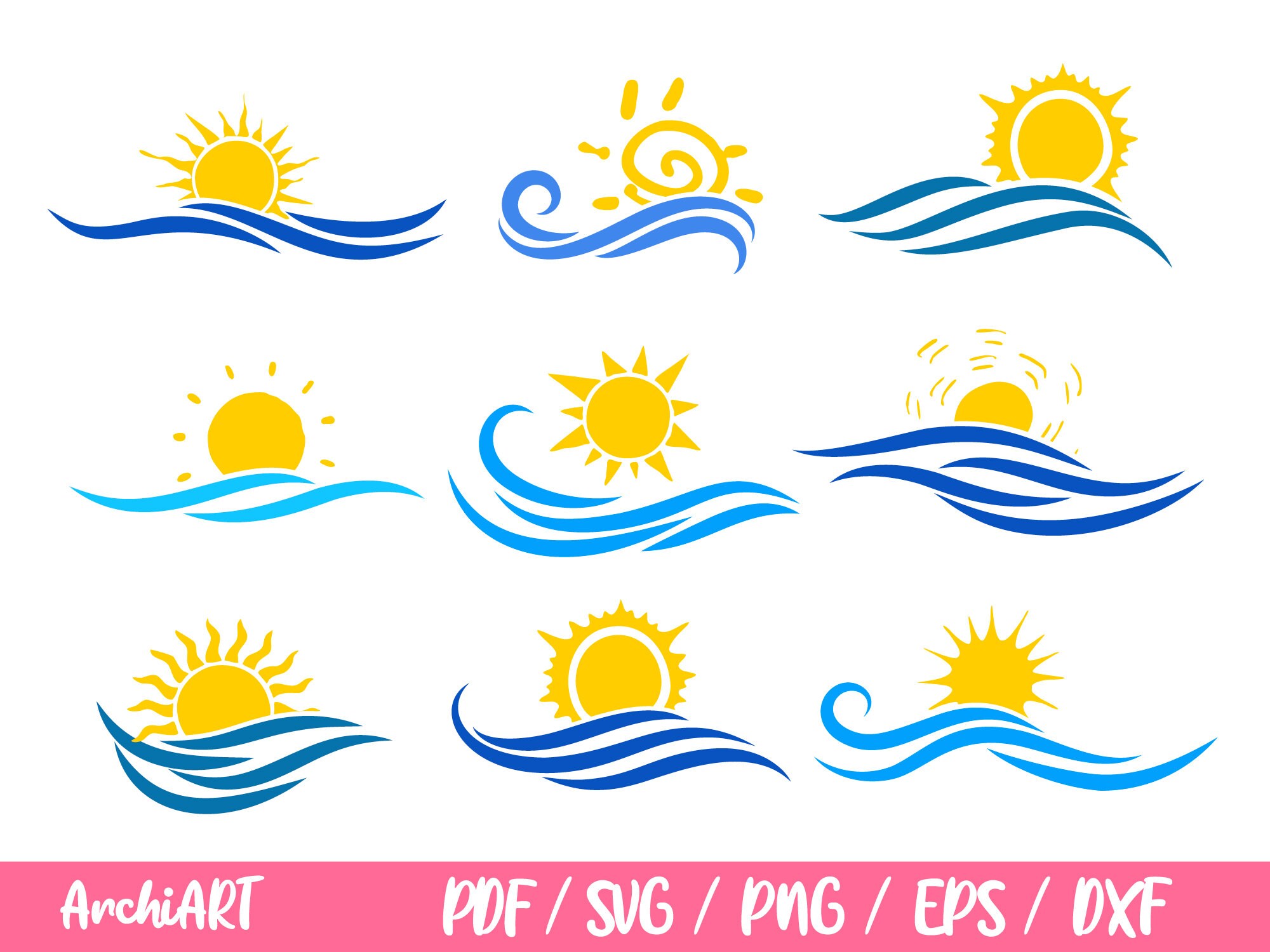 SVG Sun Sunset Sunrise Sunshine Horizon Waves Summer Cricut Cut Files ...