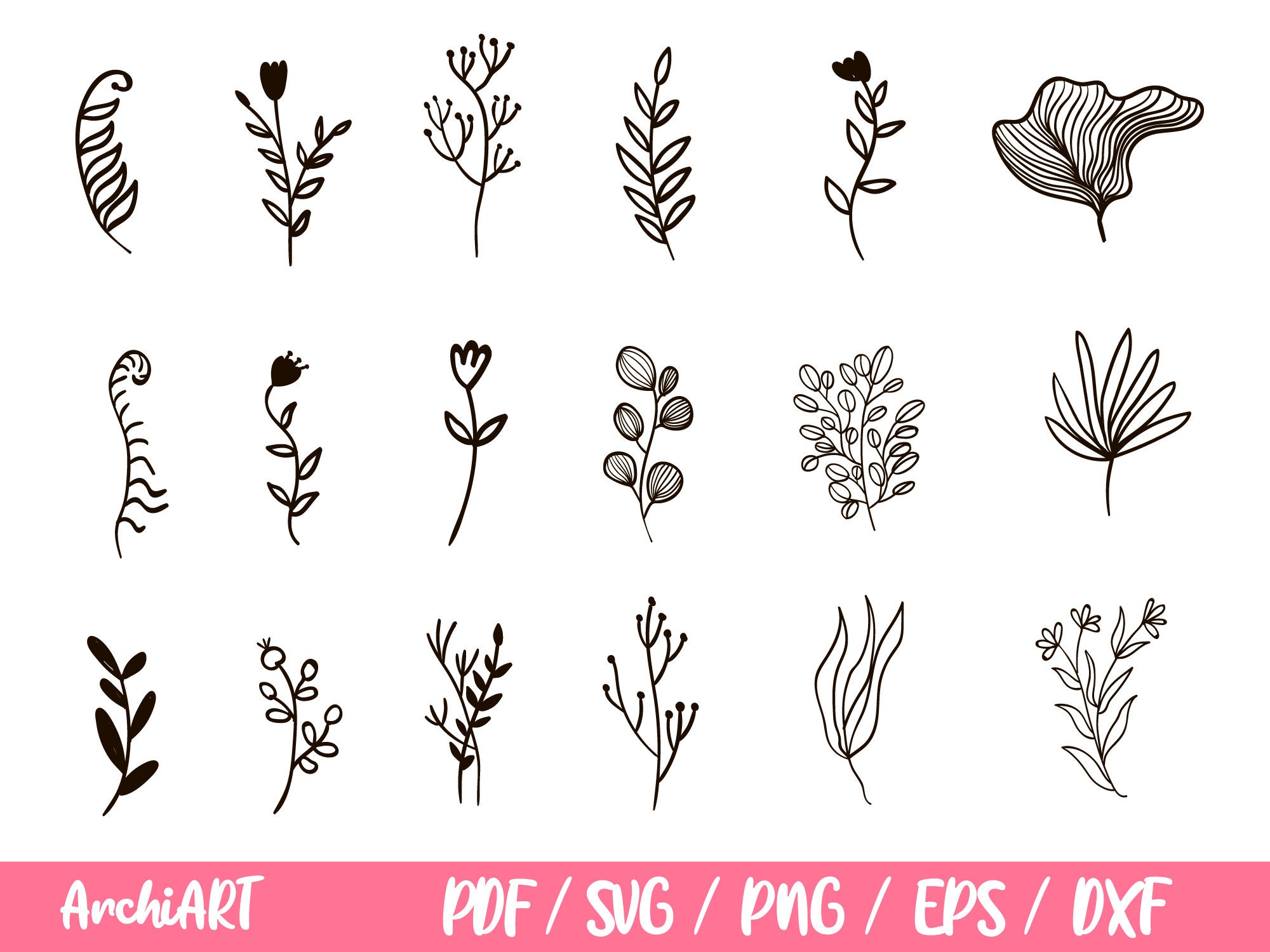 Leaves Svg, 24 Leaves Svg Bundle, Greenery Svg, Leaf Border Svg, Branch ...
