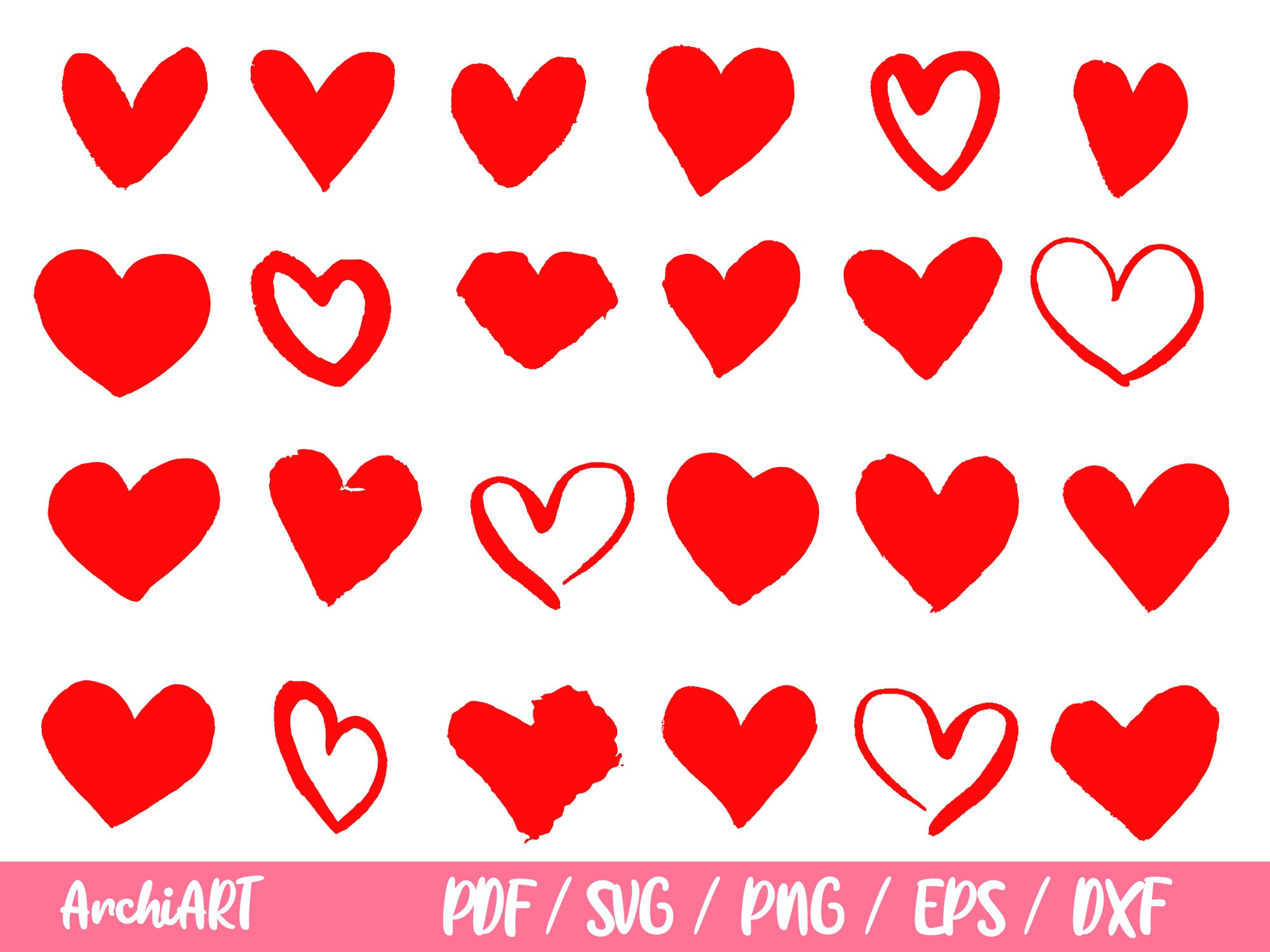 24 Hearts Svg Bundle Hearts Svg Love Svg Doodle Heart Svg Valentine Svg ...