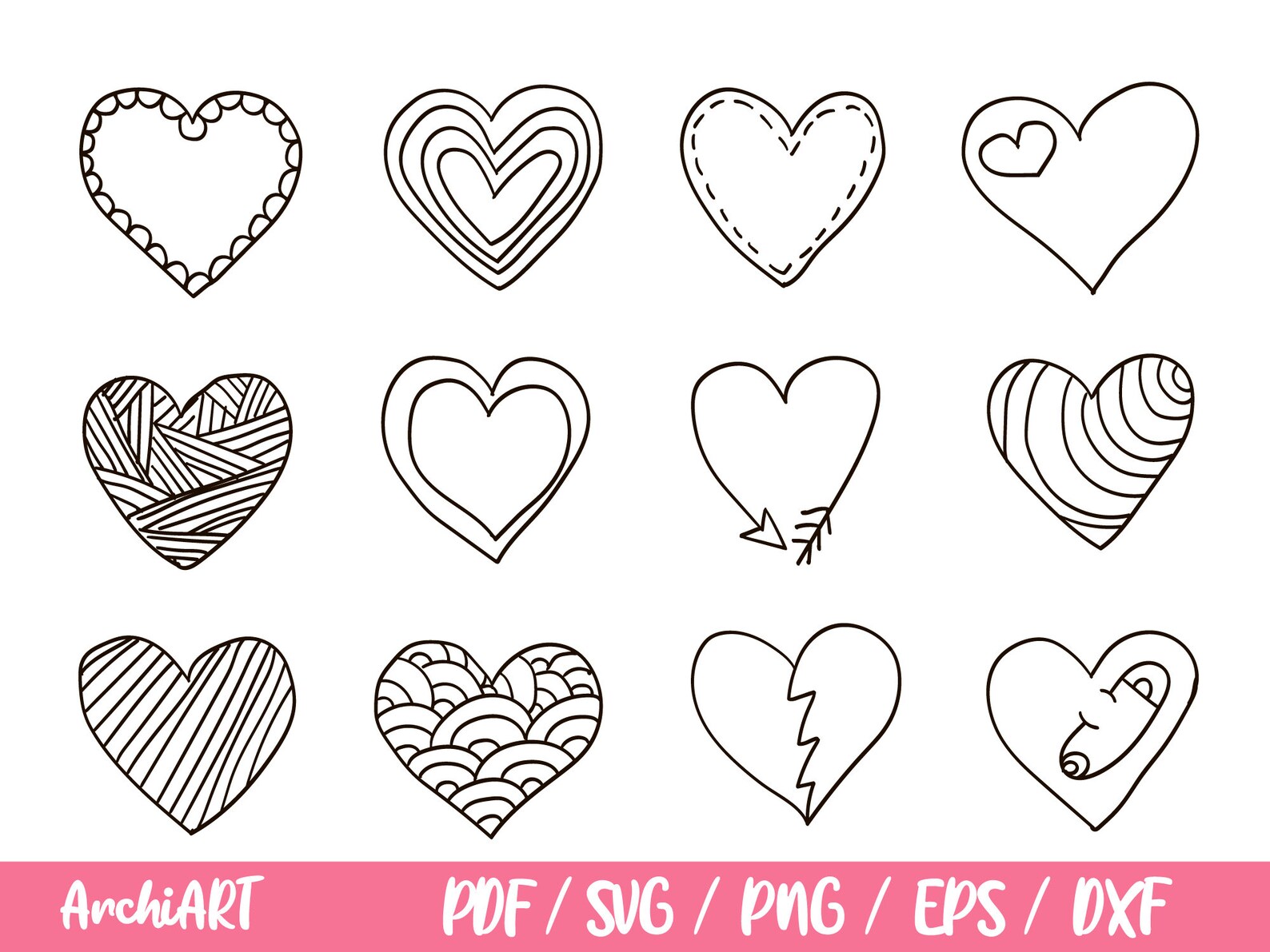 Heart Svg Bundle Hearts Svg Love Svg Doodle Heart Svg - Etsy