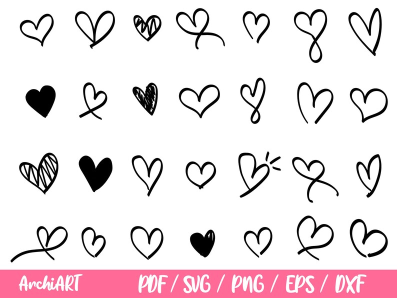 28 Heart Svg Bundle Hand Drawn, Hearts Svg Png, Valentines Day Svg ...