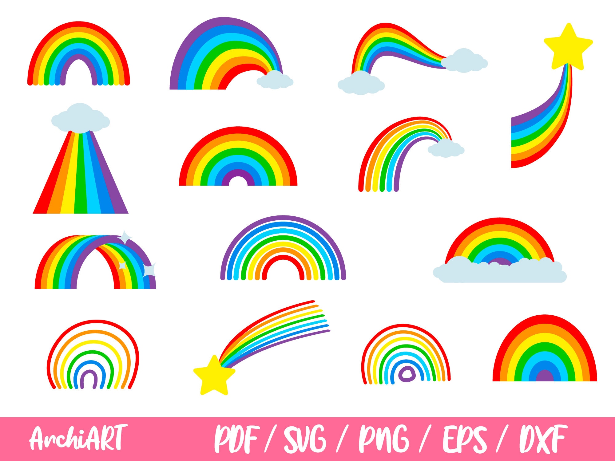Rainbow Svg Bundlecloudweather Svgrainbowcut Etsy Uk