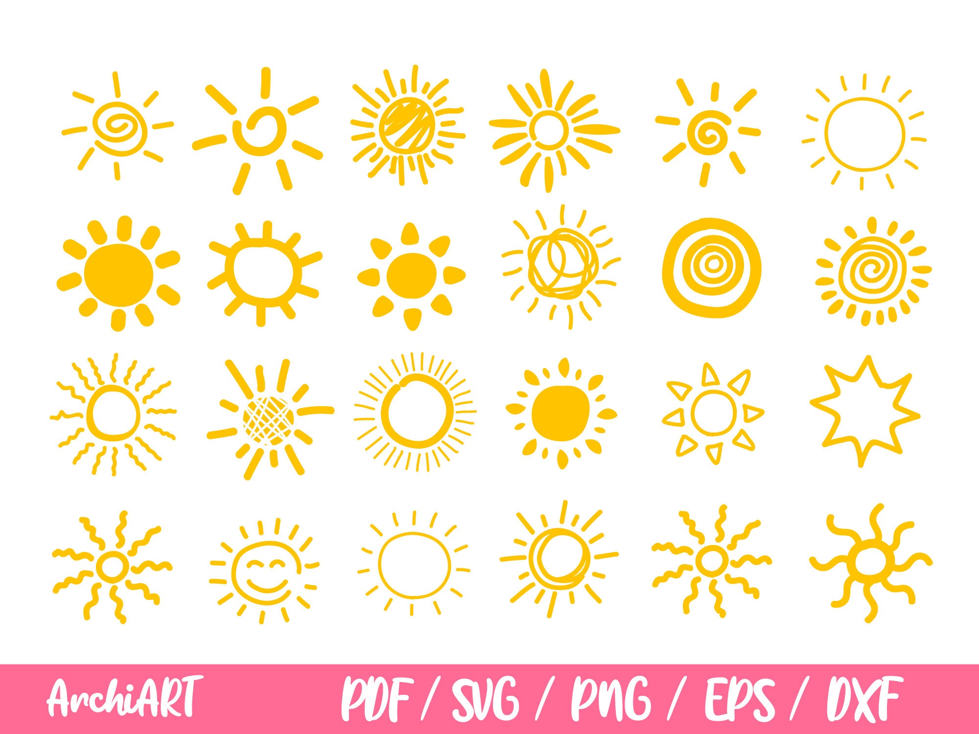 Summer Sun SVG Bundle, Sun Vector and Clipart Files, Cutting Files ...