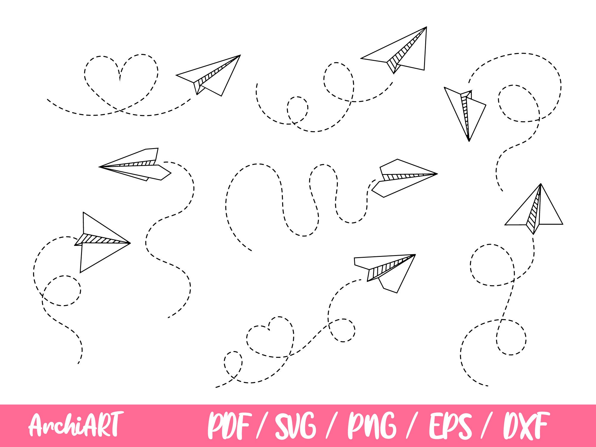 Airplane Path Bundle SVG PNG Files for Cutting Machines, Airplane ...