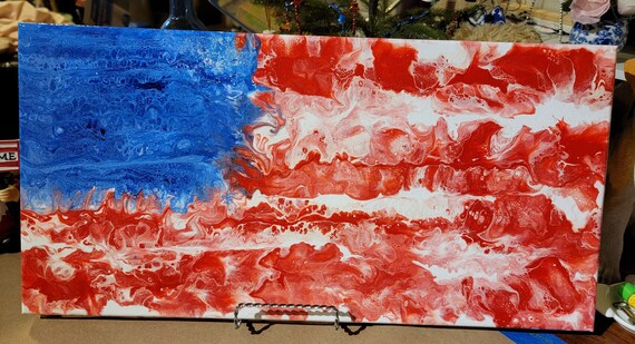 10 X 20 American Flags Acrylic Paint Pour Canvas Americana - Etsy