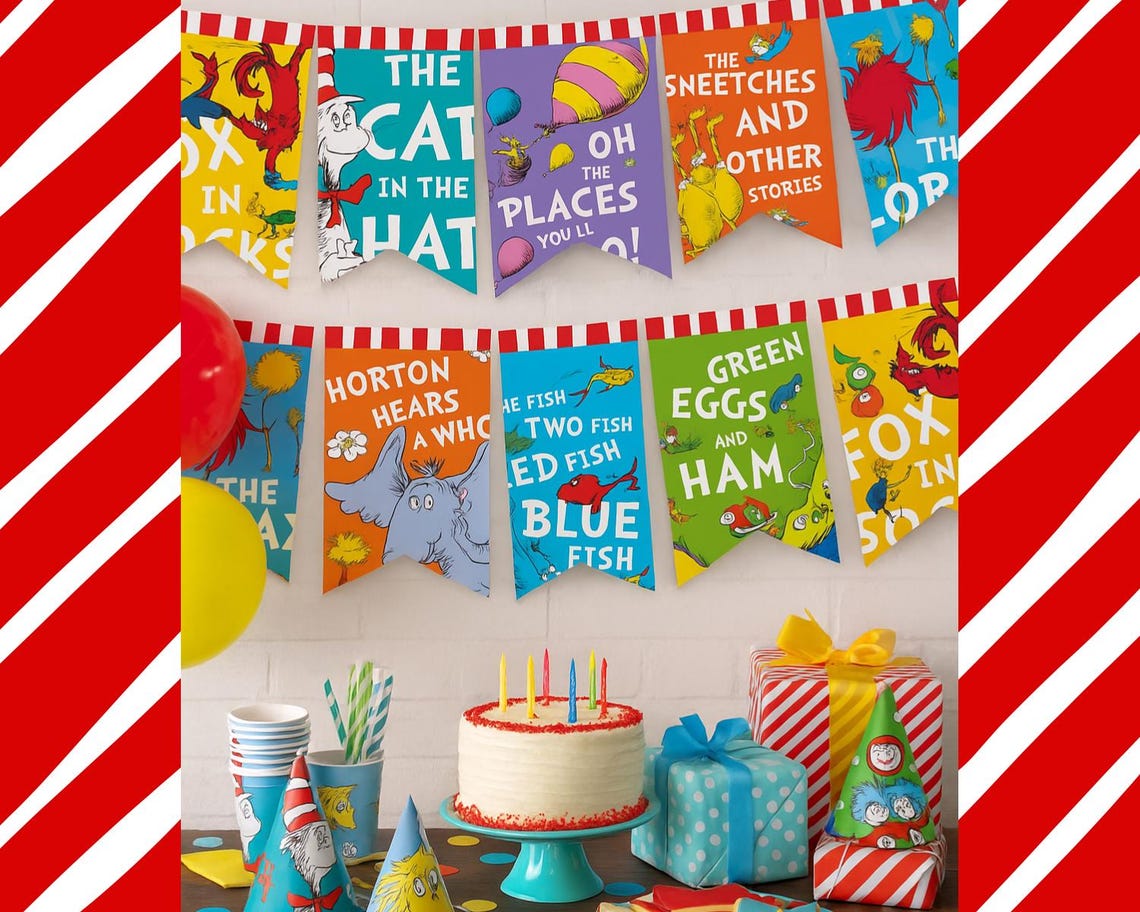 Dr Seuss Book Cover Bunting | Printable Banner | 2 Sizes Included ...